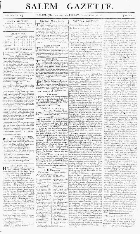 The Salem Gazette. October 20, 1815 - Digital Commonwealth