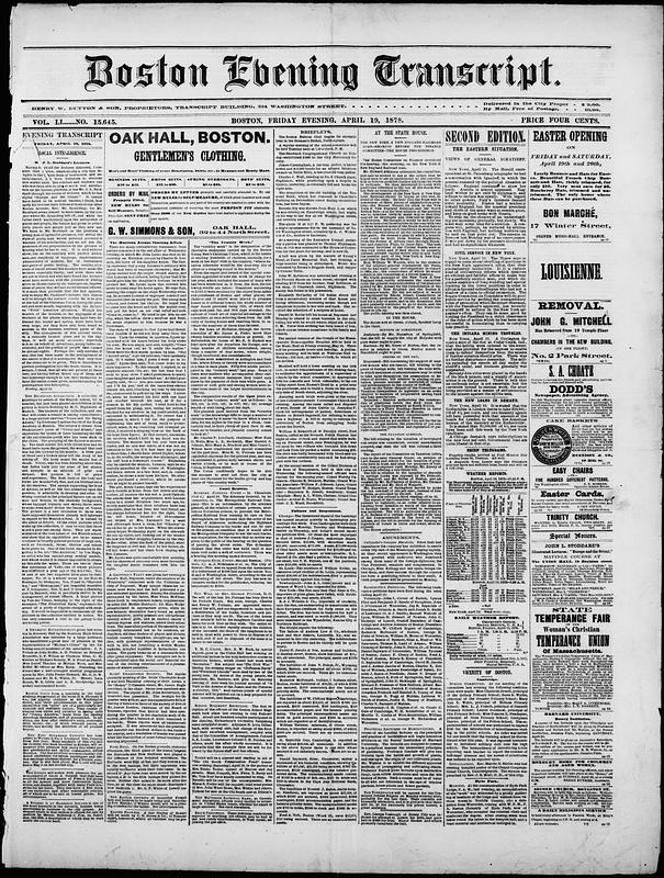 Boston Evening Transcript. April 19, 1878 - Digital Commonwealth