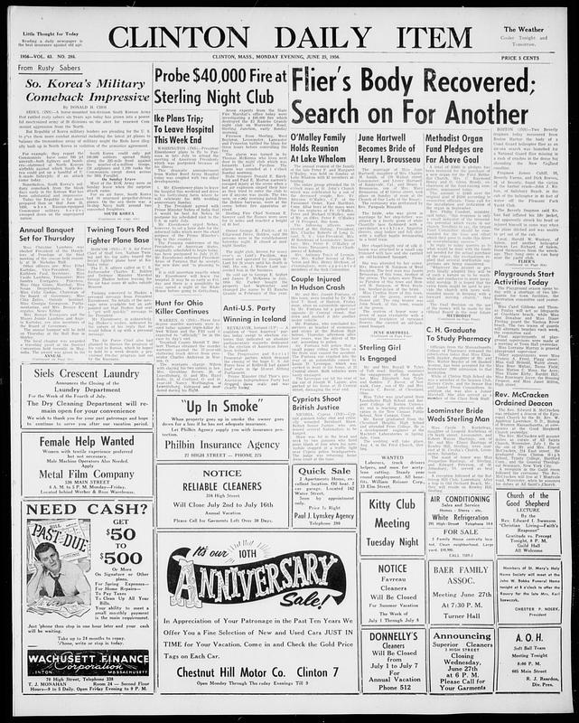 Clinton Daily Item. June 25, 1956 - Digital Commonwealth