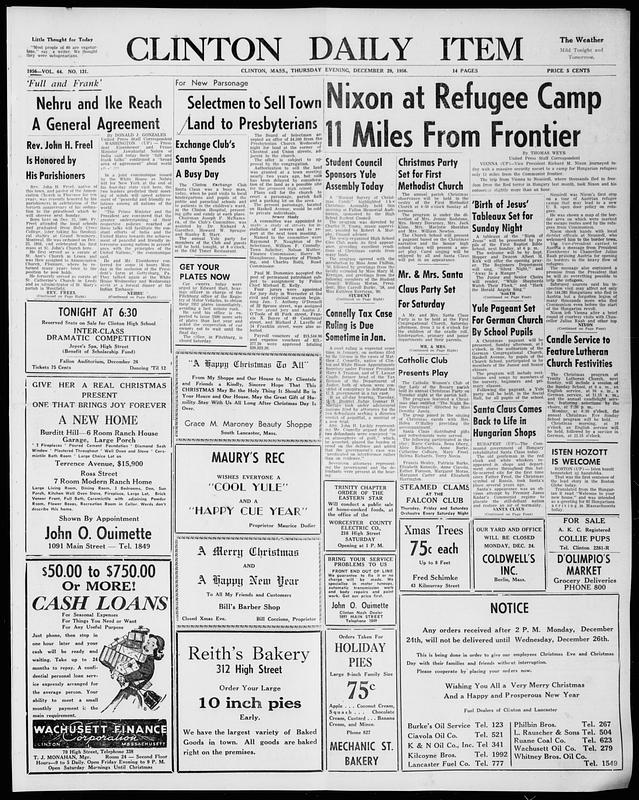 Clinton Daily Item. December 20, 1956 - Digital Commonwealth