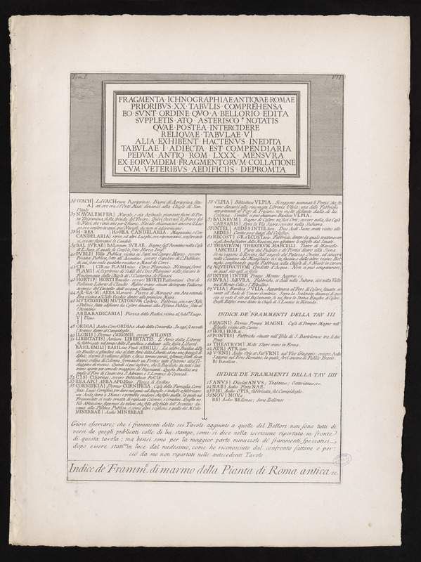 Indice de' Framm.ti di marmo della pianta di Roma antica ec. - Digital ...