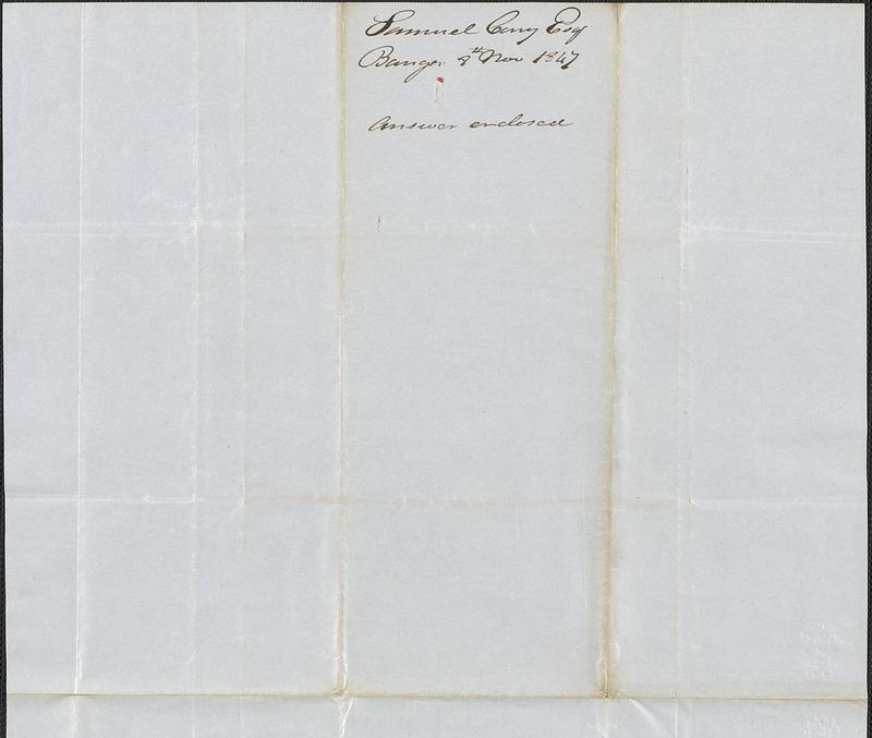 Maine Land Agent Samuel Cory to George Coffin, 8 November 1847 ...