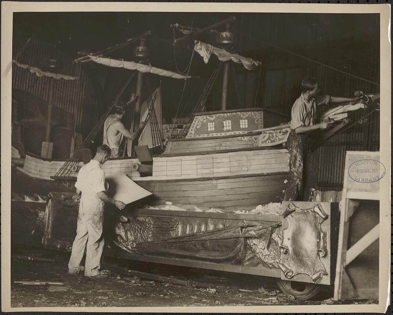 At work on a float for the Tercentenary parade - Digital Commonwealth