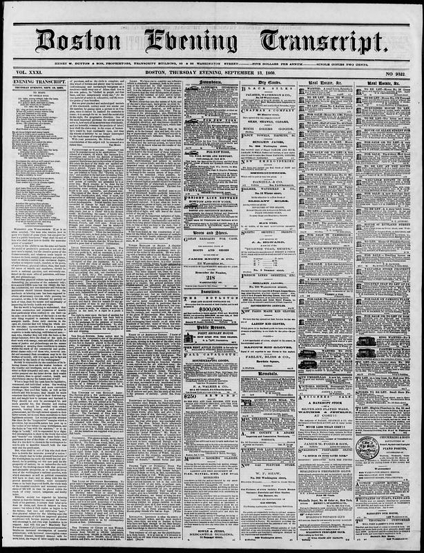 Boston Evening Transcript. September 13, 1860 - Digital Commonwealth