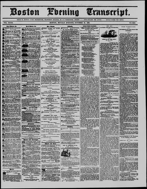 Boston Evening Transcript. October 21, 1861 - Digital Commonwealth
