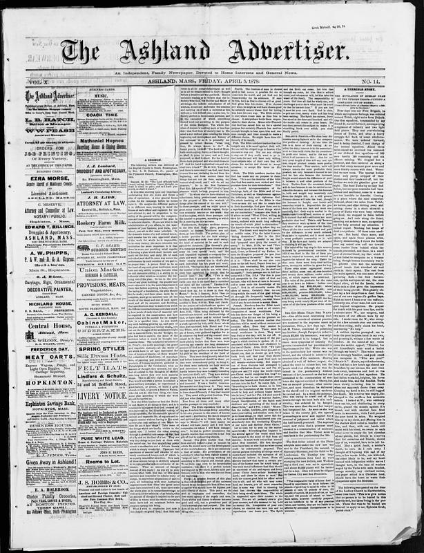 The Ashland Advertiser. April 05, 1878 - Digital Commonwealth