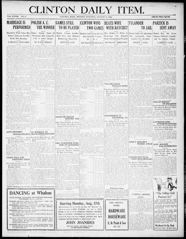 Clinton Daily Item. August 17, 1925 - Digital Commonwealth