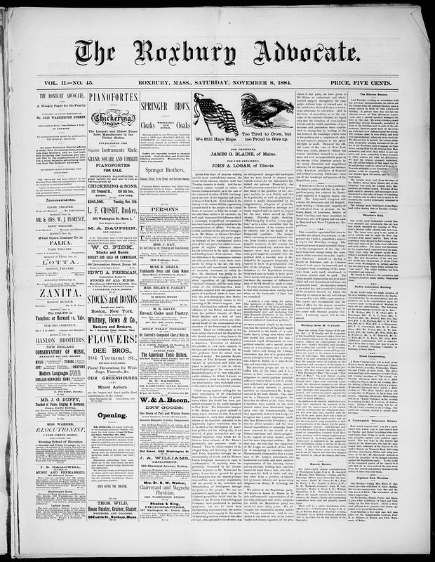 The Roxbury Advocate. November 08, 1884 - Digital Commonwealth