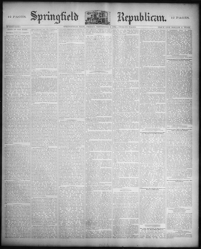 Springfield Weekly Republican. September 02, 1892 - Digital Commonwealth