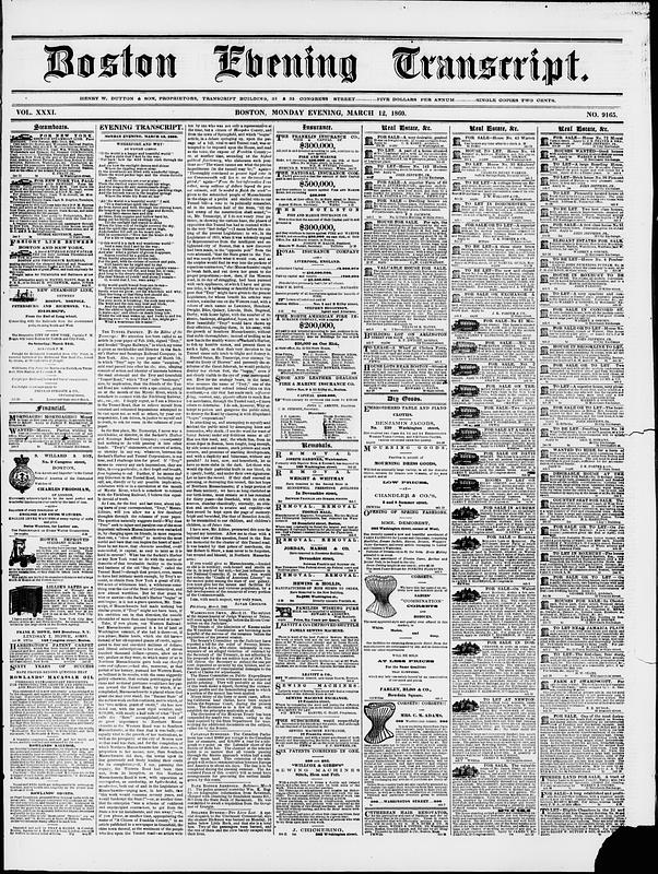 Boston Evening Transcript. March 12, 1860 - Digital Commonwealth