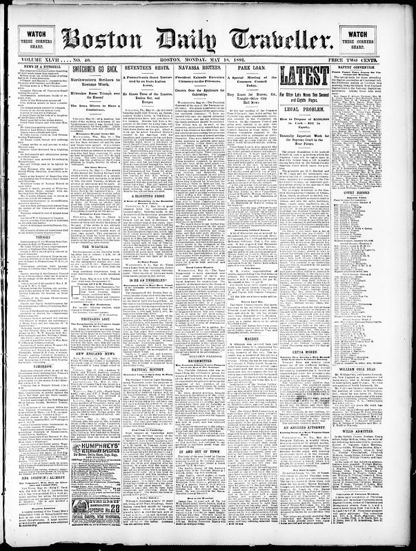 Boston Daily Traveller. May 18, 1891 - Digital Commonwealth