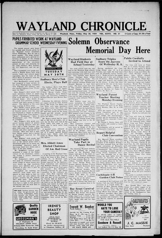The Wayland Chronicle. May 26, 1939 - Digital Commonwealth
