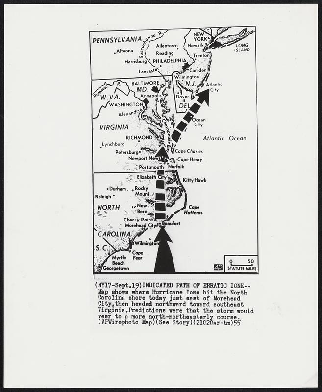 Indicated Path of Erratic Ione--Map shows where Hurricane Ione hit the ...