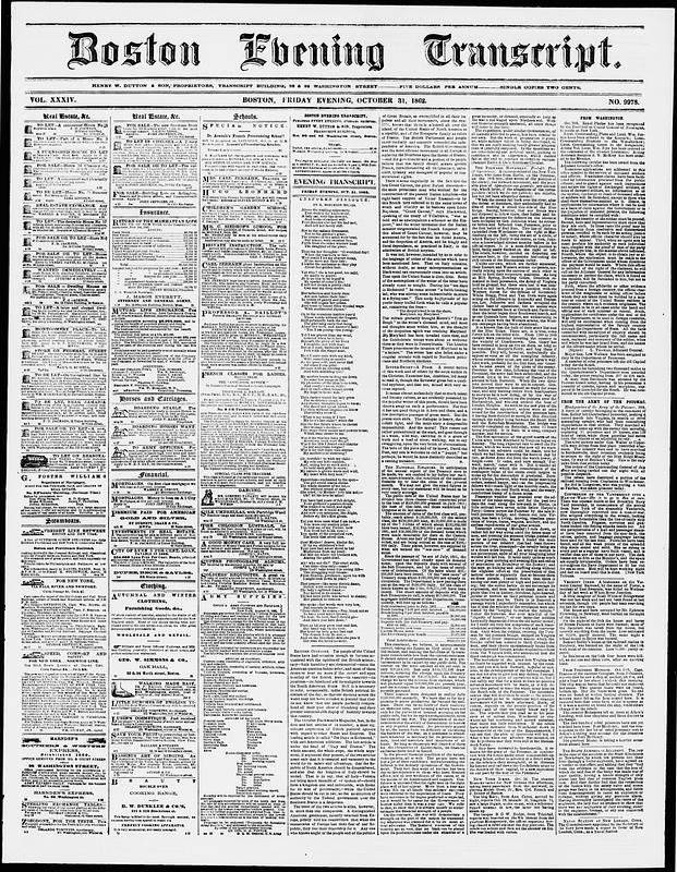 Boston Evening Transcript. October 31, 1862 - Digital Commonwealth