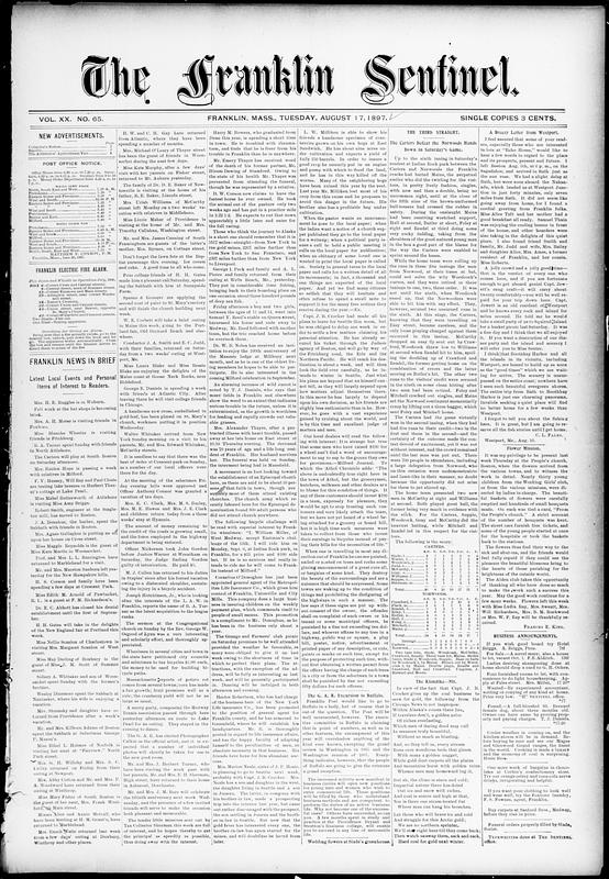 The Franklin Sentinel. August 17, 1897 - Digital Commonwealth