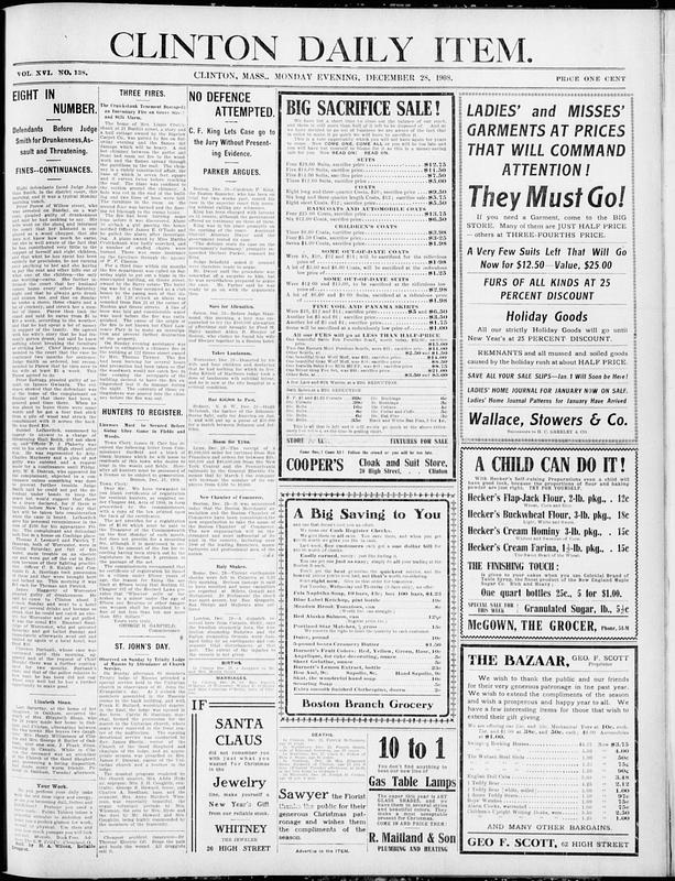 Clinton Daily Item. December 28, 1908 - Digital Commonwealth