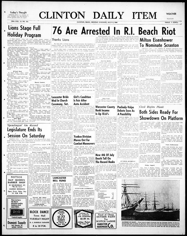 Clinton Daily Item. July 06, 1964 - Digital Commonwealth