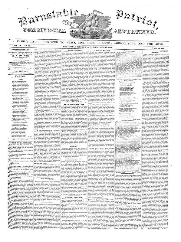 Barnstable Patriot, and Commercial Advertiser. June 11, 1845 - Digital ...