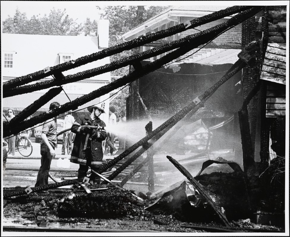 Fighting fire at Locke Lumber Yard on Chestnut Street during Needham ...
