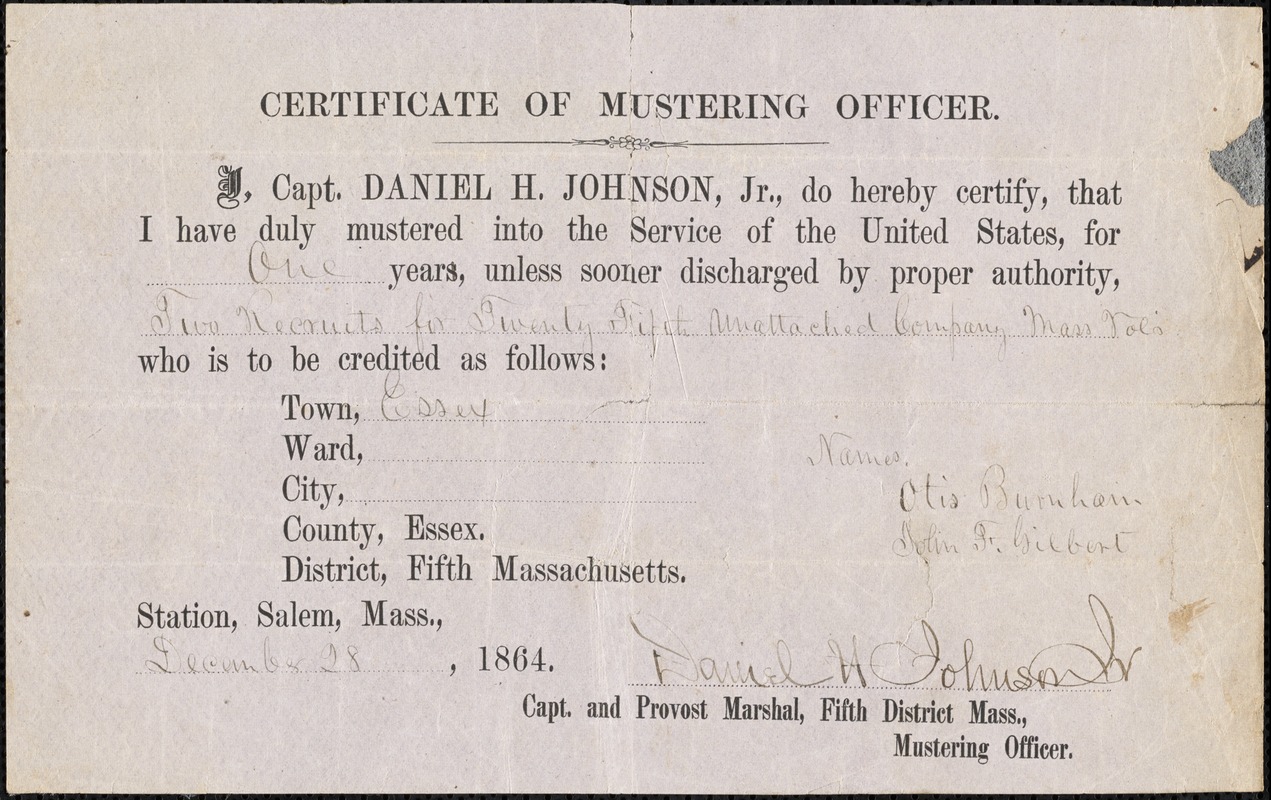 Civil War mustering paper - Digital Commonwealth