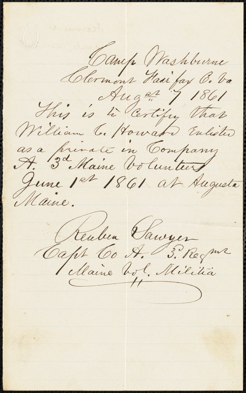 Civil War enlistment paper - Digital Commonwealth