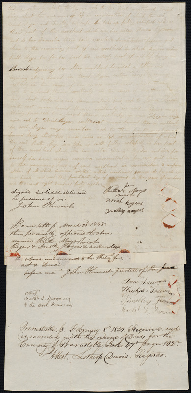 Deed of property in Brewster/Orleans sold to Isaac Freeman, Hezekiah ...