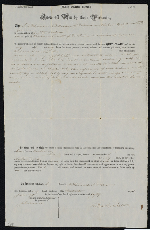 Deed of property in Eastham sold to Richard Smith of Eastham by ...