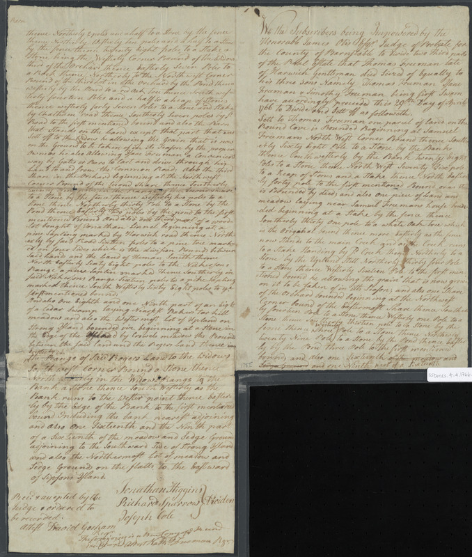 Deed of property in Harwich sold to Thomas Freeman Jr., Isaac Freeman ...