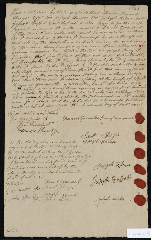 Deed of property in Yarmouth sold to Samuel Sturges, Joseph Hawes ...