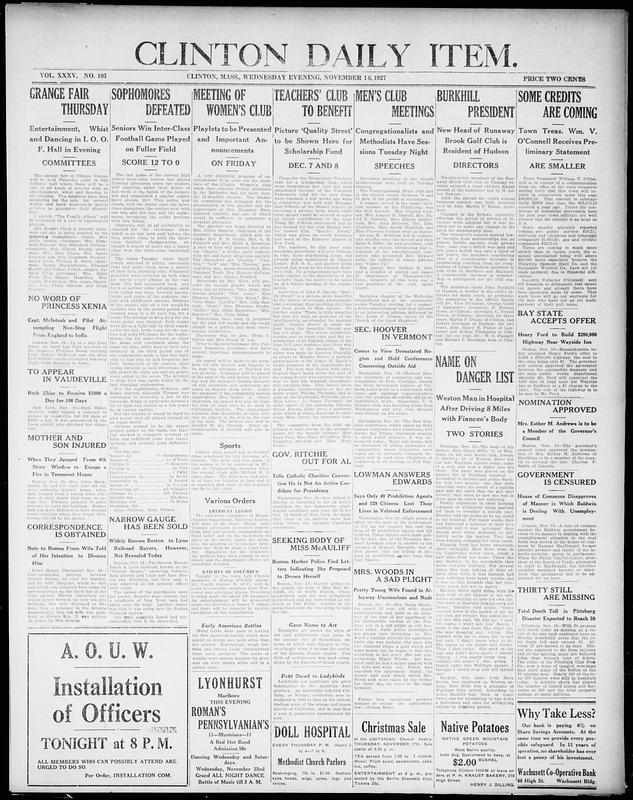 Clinton Daily Item. November 16, 1927 - Digital Commonwealth