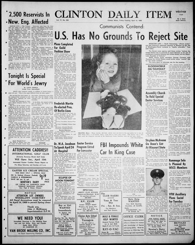 Clinton Daily Item. April 12, 1968 - Digital Commonwealth