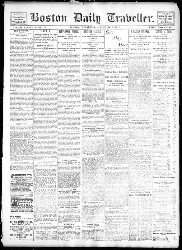 Boston Daily Traveller. August 31, 1892 - Digital Commonwealth