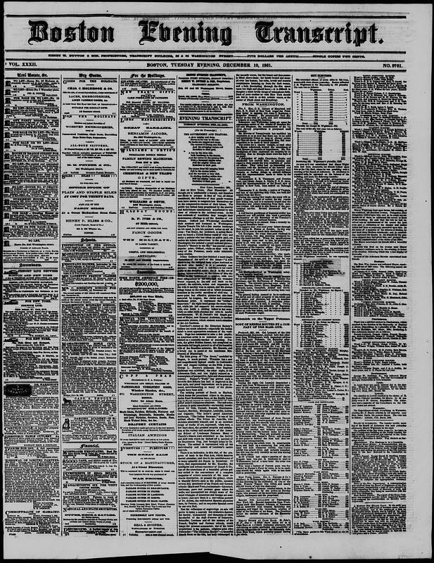 Boston Evening Transcript. December 10, 1861 - Digital Commonwealth