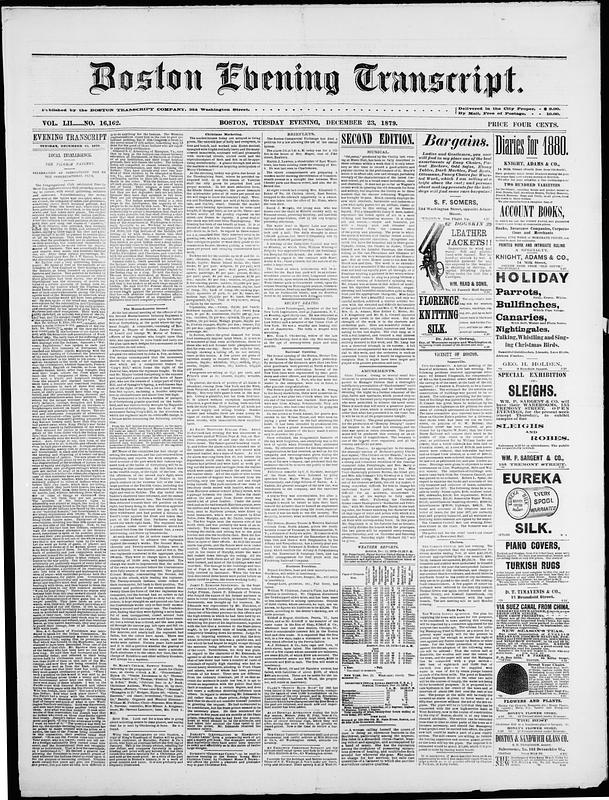 Boston Evening Transcript. December 23, 1879 - Digital Commonwealth