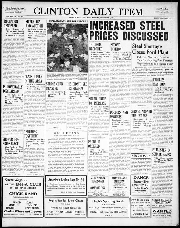 Clinton Daily Item. February 02, 1946 - Digital Commonwealth
