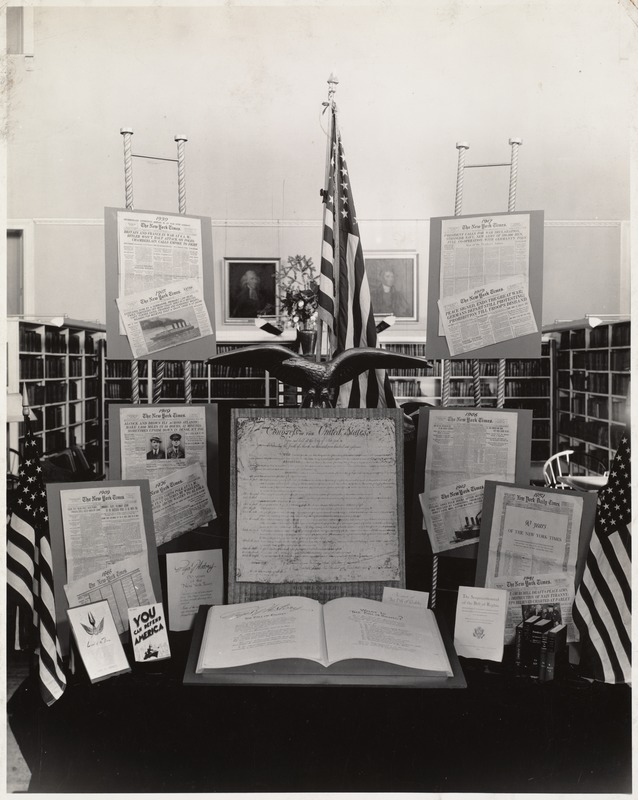 Patriotic display at the West End Branch - Digital Commonwealth