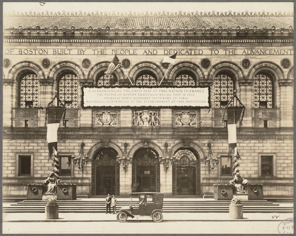 Boston Public Library, Copley Square. Facade, decorated in honor of ...
