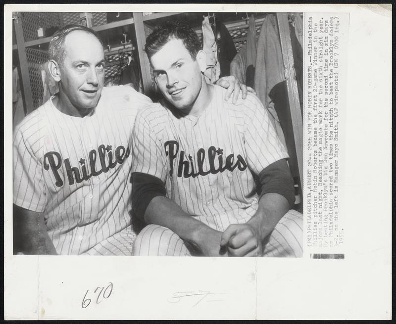 20th Win for Robin Roberts. -- Philadelphia Phillies pitcher Robin ...