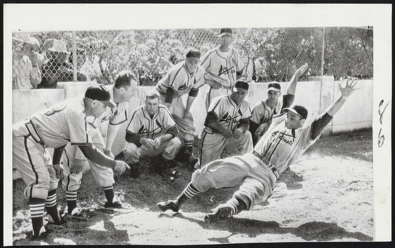 Gas House Style- St. Louis Cardinal Catcher Joe Garaigiola flings arms ...