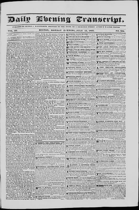 Daily Evening Transcript. July 15, 1833 - Digital Commonwealth