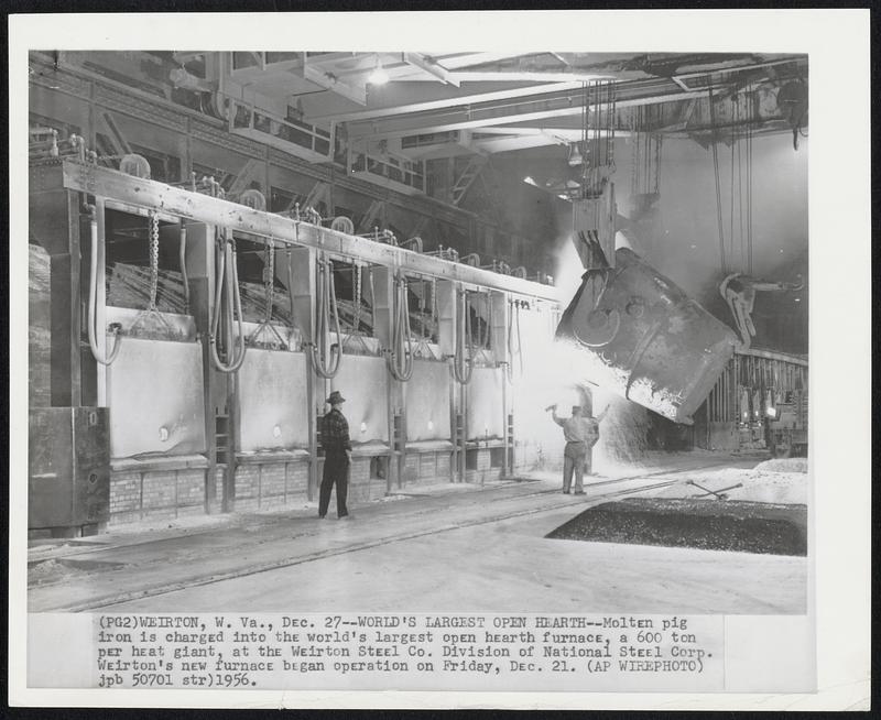 World’s Largest Open Hearth--Molten pig iron is charged into the world ...