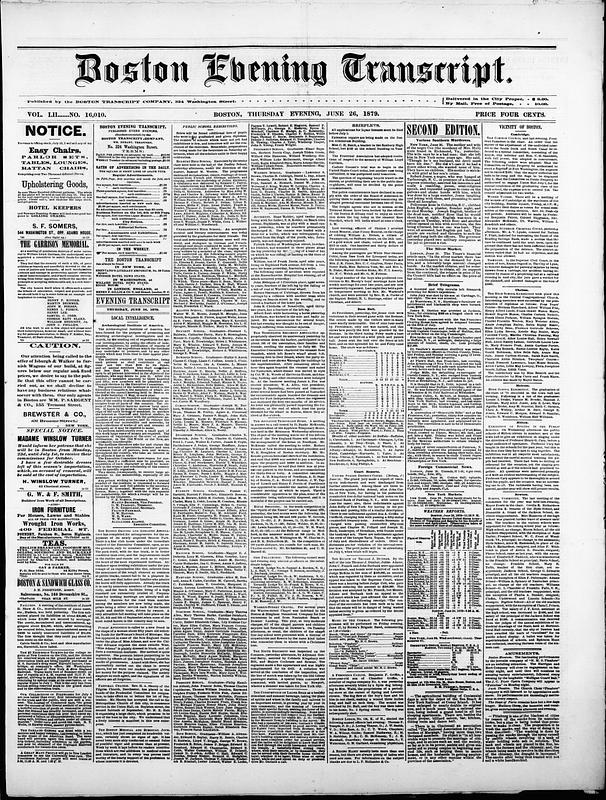 Boston Evening Transcript. June 26, 1879 - Digital Commonwealth
