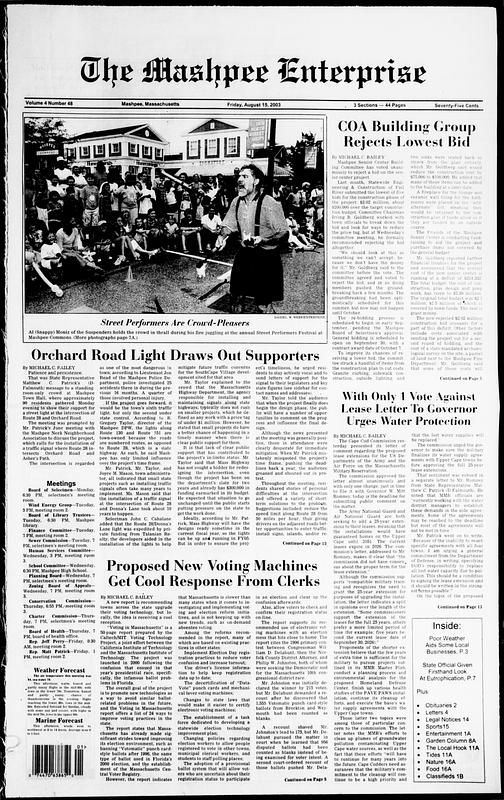 The Mashpee Enterprise. August 15, 2003 - Digital Commonwealth
