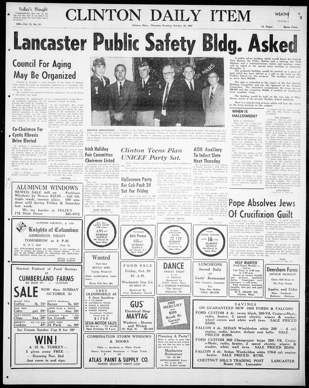 Clinton Daily Item. October 28, 1965 - Digital Commonwealth