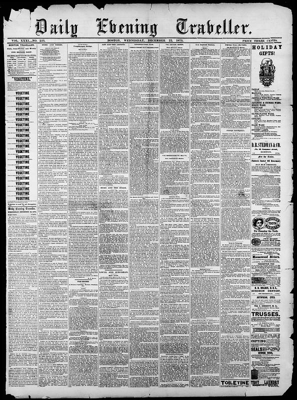 Daily Evening Traveller. December 22, 1875 - Digital Commonwealth