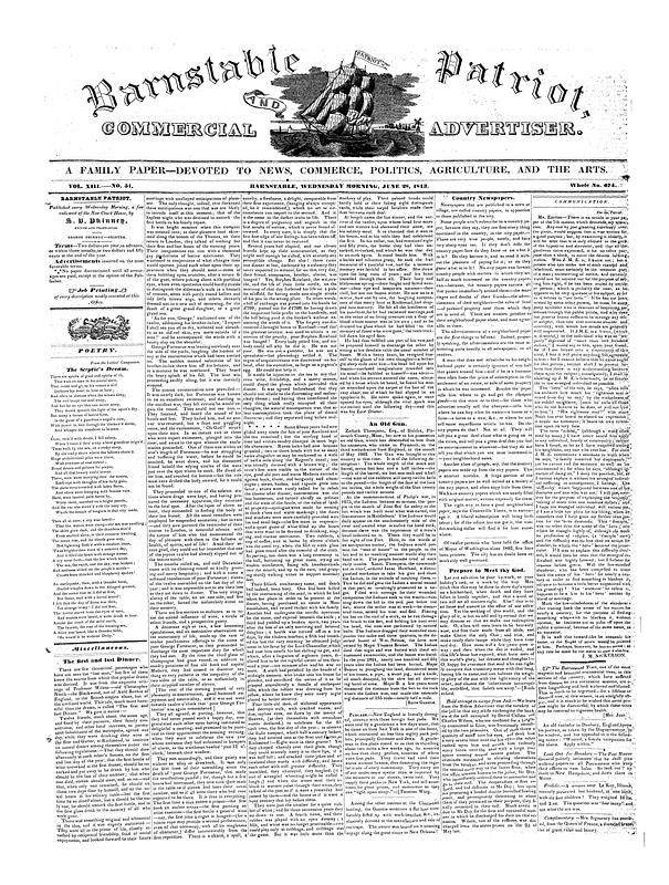 Barnstable Patriot, and Commercial Advertiser. June 28, 1843 - Digital ...