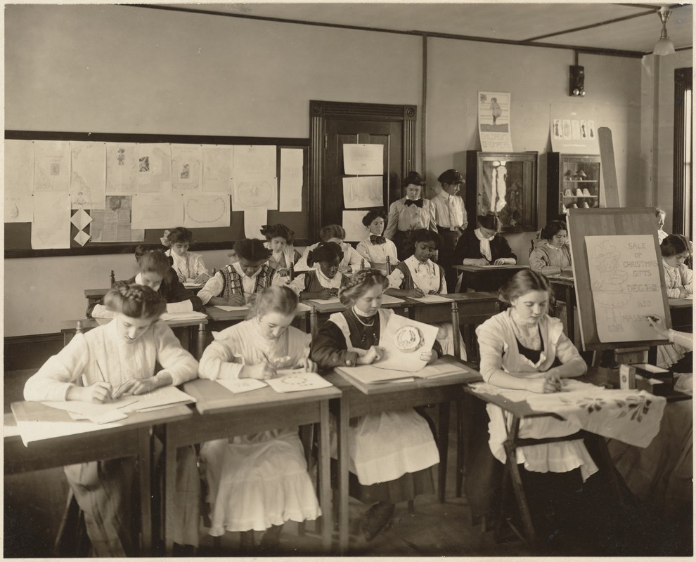 Boston Trade School for Girls - young girls drawing (sale of Christmas ...