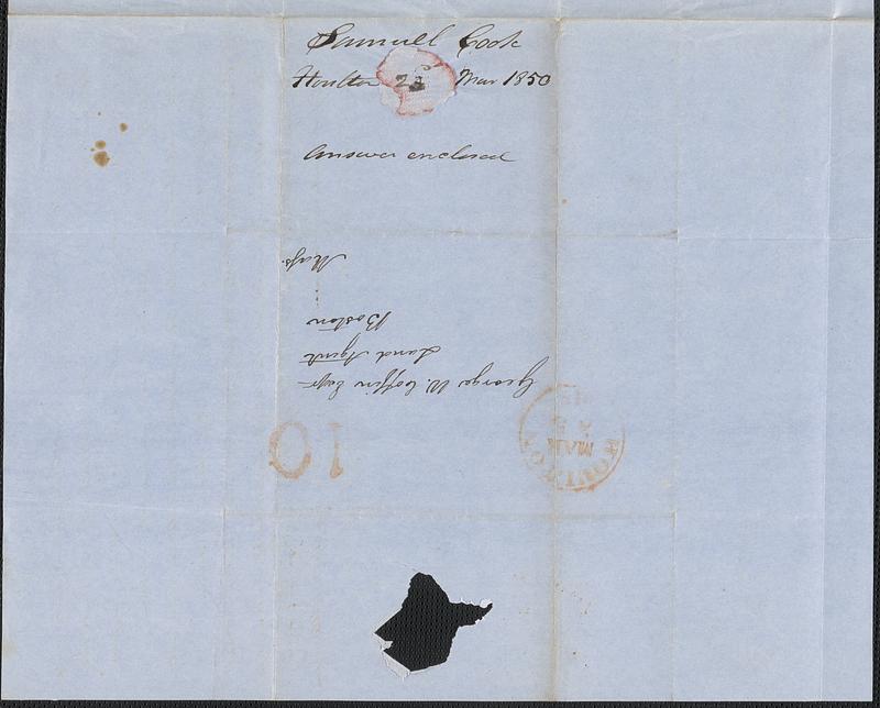 Samuel Cook to George Coffin, 23 March 1850 - Digital Commonwealth