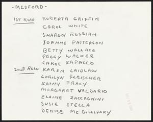 Medford -- 1st row Roberta Griffin, Carol White, Sharon Rossian, Joanne ...