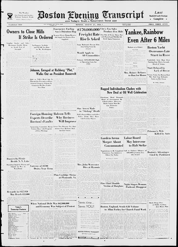 Boston Evening Transcript. August 27, 1934 - Digital Commonwealth